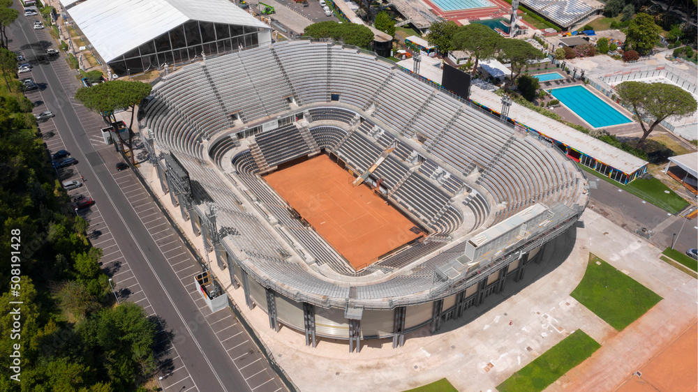 Aerial view of the tennis stadium of Rome, Italy. It is the central ...