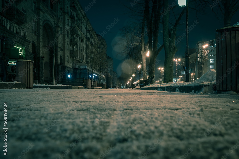 UKRAINE. KYIV - 27.01.2022. Khreshchatyk Street at night in Kiev ...