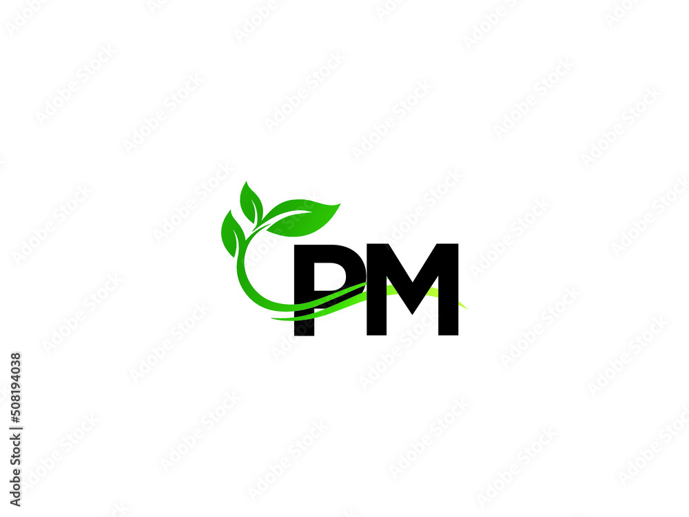 Organic PM Logo Leaf Icon, Nature Pm mp Green Leaf Logo Image Design ...
