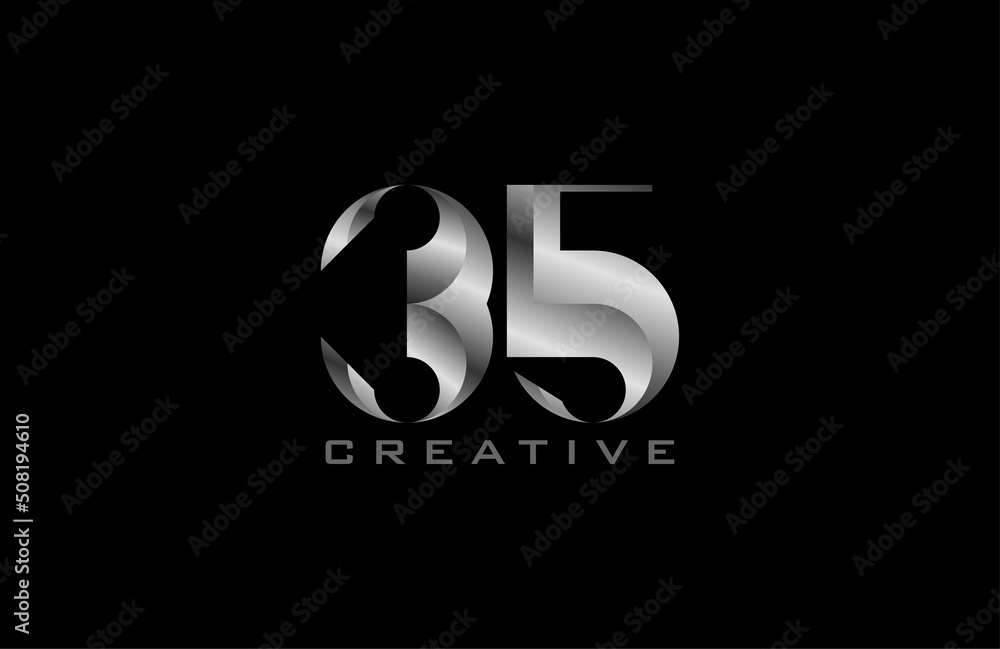 Vetor do Stock: Number 35 Logo, modern number 35 in silver steel style ...