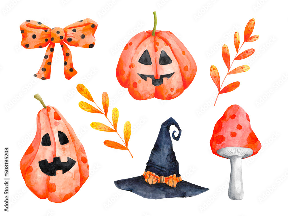 Halloween clip art set isolated on white. Autumn, Fall holiday clipart ...