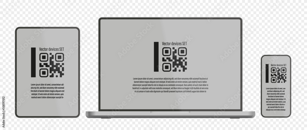 Laptop, Tablet, and smartphone - Qr code blank screen template. Link to ...