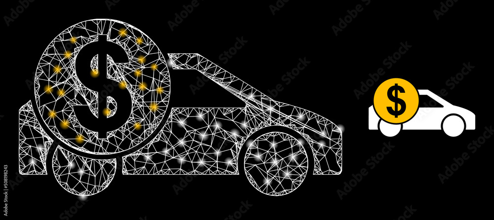 Net mesh car cost model icon with lightspots. Illuminated vector ...