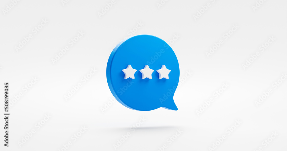 Three star rating 3d icon isolated on white background with blue bubble ...