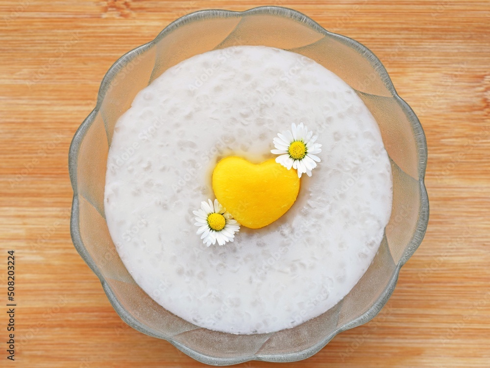 Homemade tapioca pudding with coconut milk, decorated with fresh ...