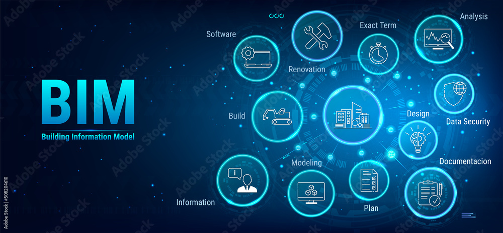 BIM concept web banner - building information modeling. Business ...