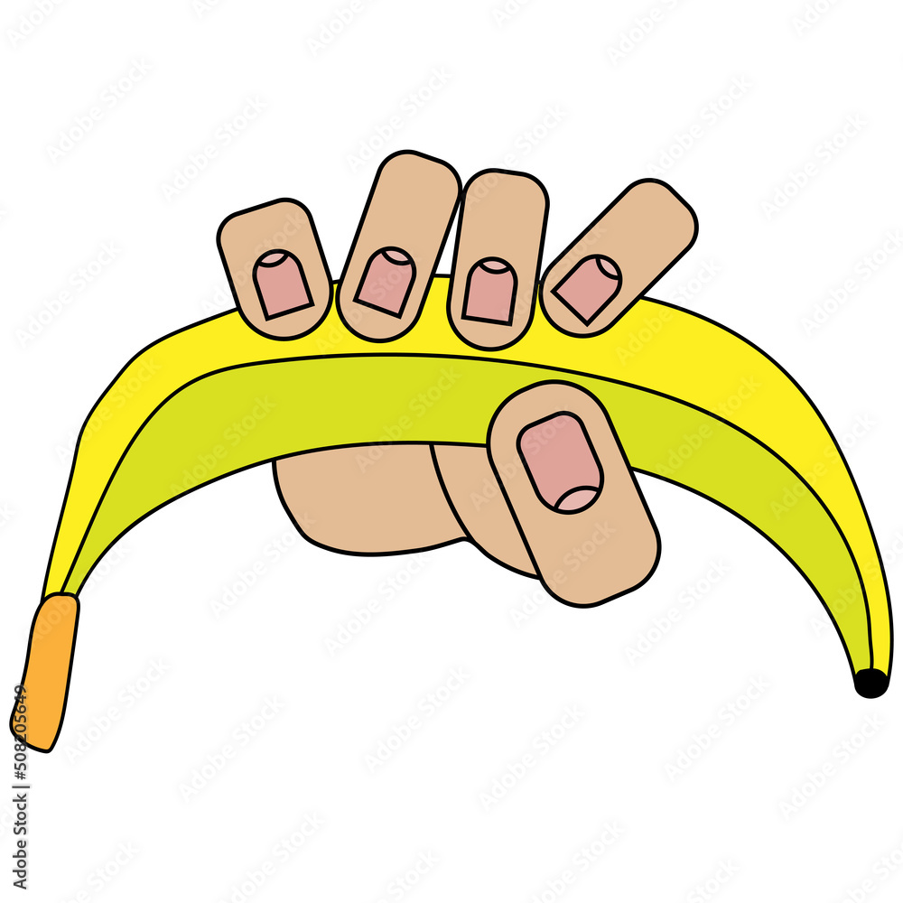 Hand holding banana isolated on white background in cartoon style Stock ...