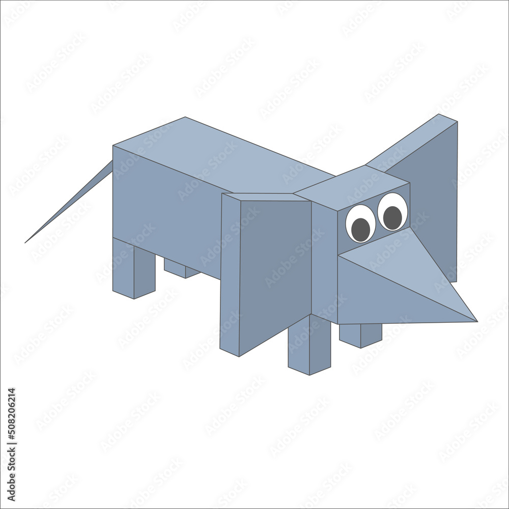 Cute 3D mouse character in pixel style on a white background. An ...