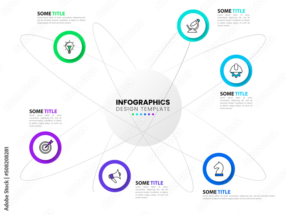 Infographic template. Sphere with six circles on the rings Stock Vector ...