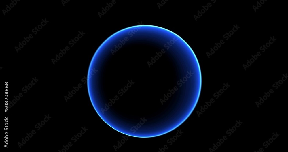 footage blue neon portal ring, circle on black background. An abstract ...