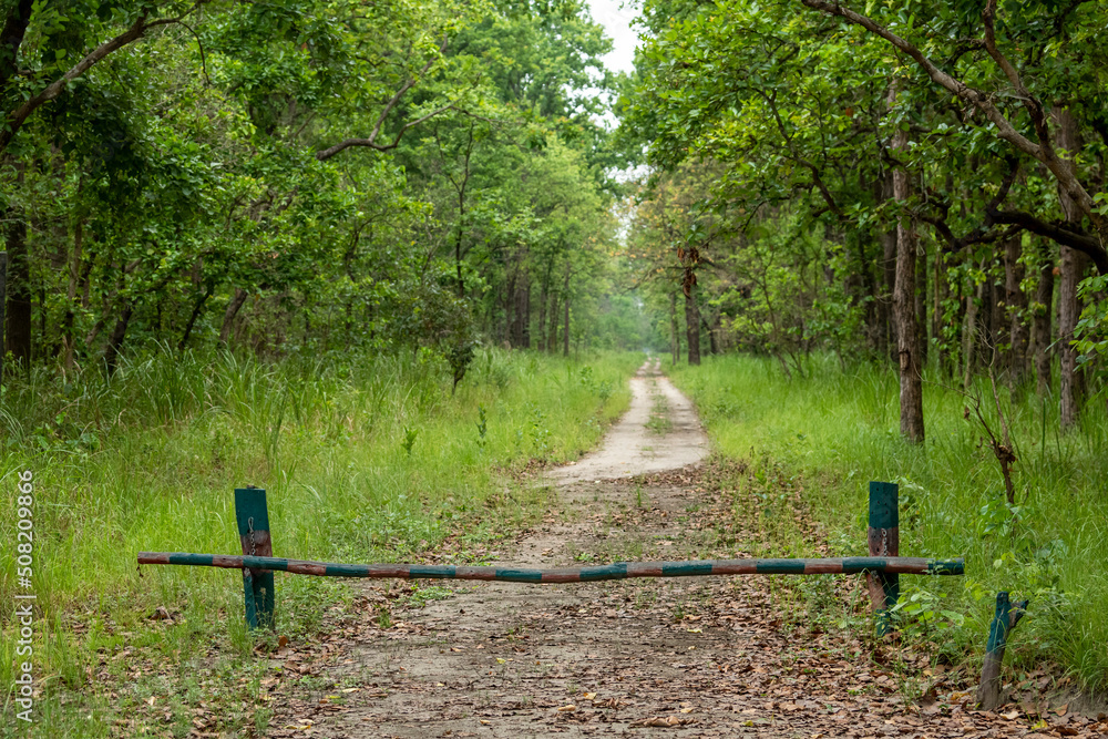 wood barrier on pole for restricted or protected area and no entry zone ...