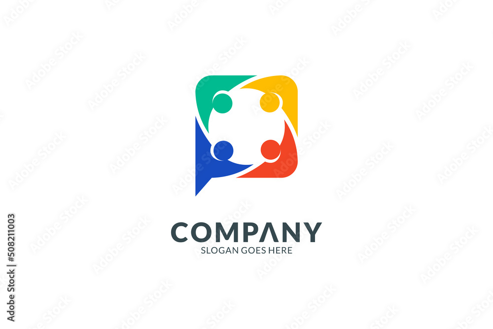 Group chat logo, concept of four people in unity in the form of chat ...