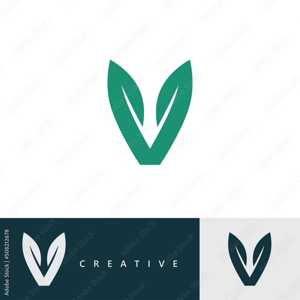 V Logo Design and template. Creative V leaf icon initials based Letters ...