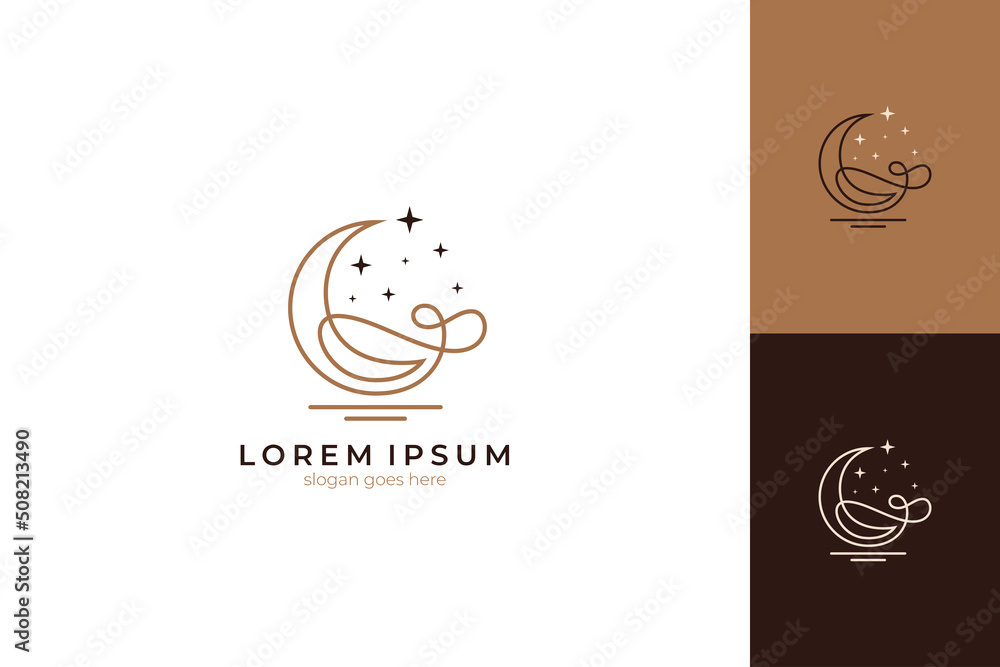 Coffee night logo, moon concept and coffee cup with stars decoration ...