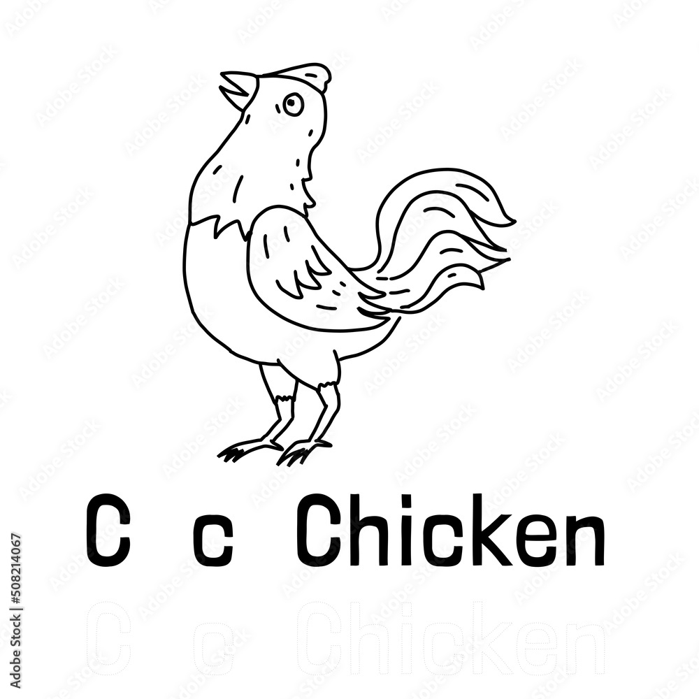 Alphabet letter c for chicken coloring page, coloring animal ...