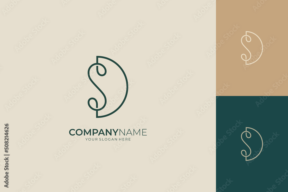 D, S, DS letter monogram logo with continuous line style Stock Vector ...