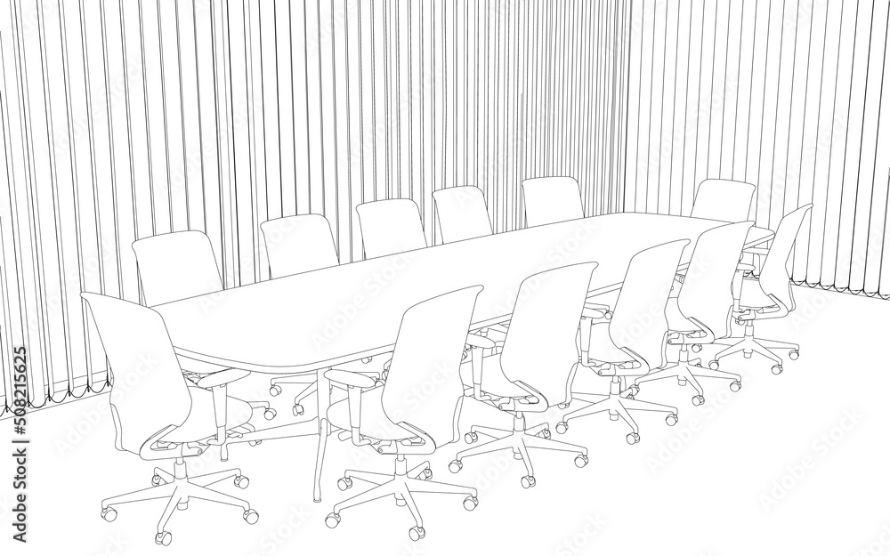 The contour of the meeting room with a large oval table and chairs near ...