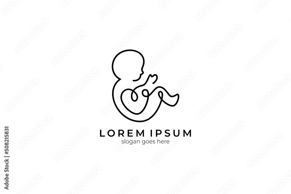 Baby fetus logo with heart shape on belly, unique linear line design ...