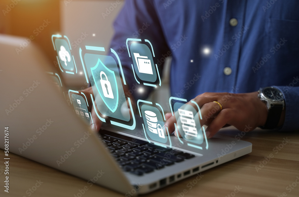 Personal Data Protection Act or PDPA concept. Businessmen use a phone ...