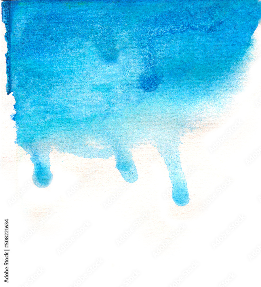 abstract blue watercolor background with dripping blue color on white ...