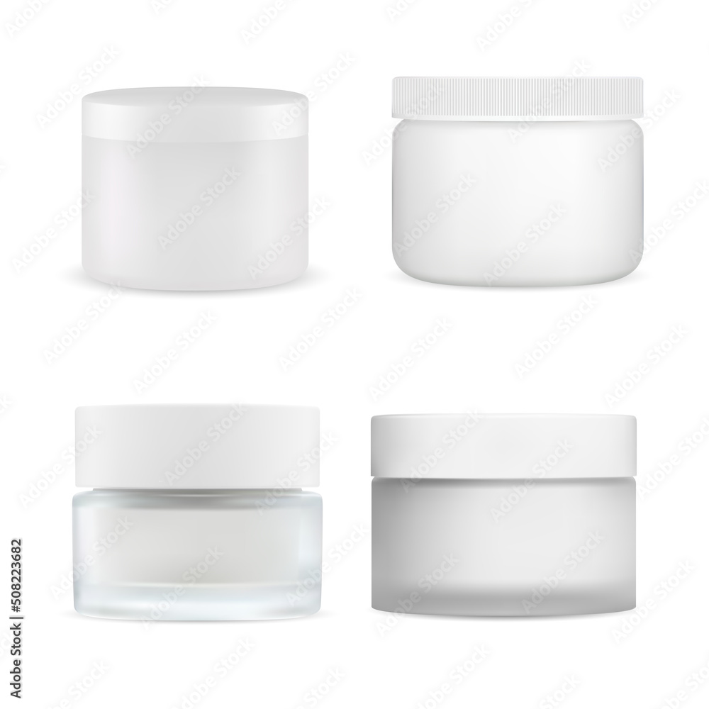 Cream jar vector mockup. White plastic cosmetic container blank. Round ...