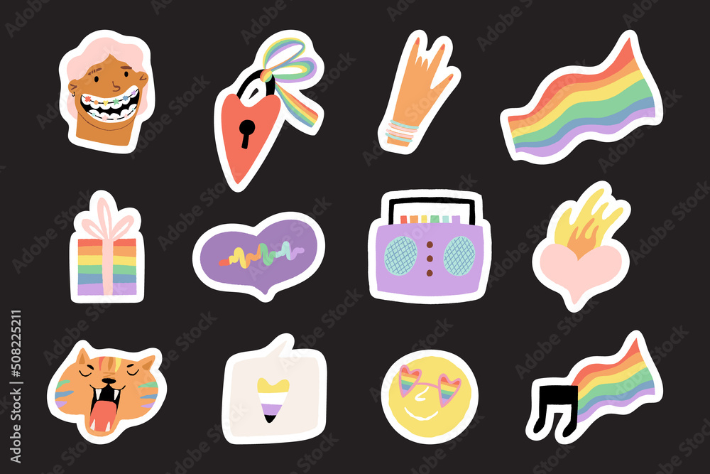 Pride Month Celebration stickers. Characters, flags, transgender ...
