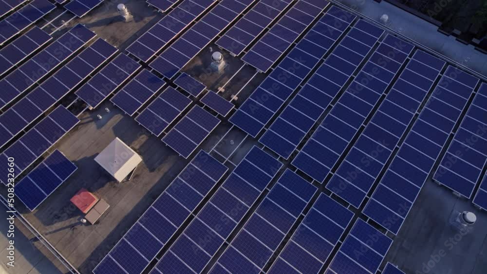 Solar panels installation and mounting on the top roof of the city ...