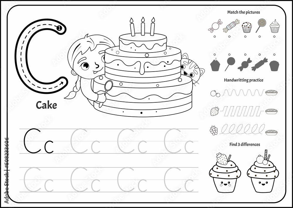 Handwriting practice sheet. Basic writing. Educational game for ...