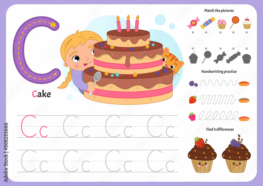 Handwriting practice sheet. Basic writing. Educational game for ...