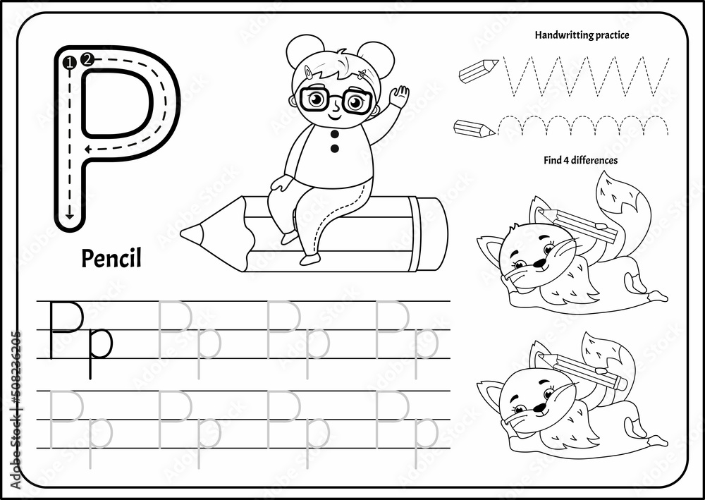 Handwriting practice outline sheet. Basic writing. Educational game for ...