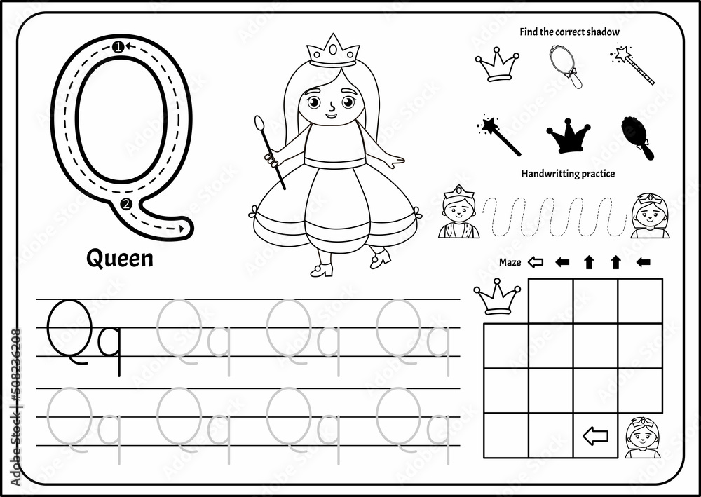 Handwriting practice outline sheet. Basic writing. Educational game for ...