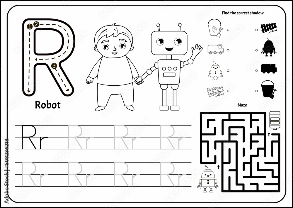 Handwriting practice outline sheet. Basic writing. Educational game for ...