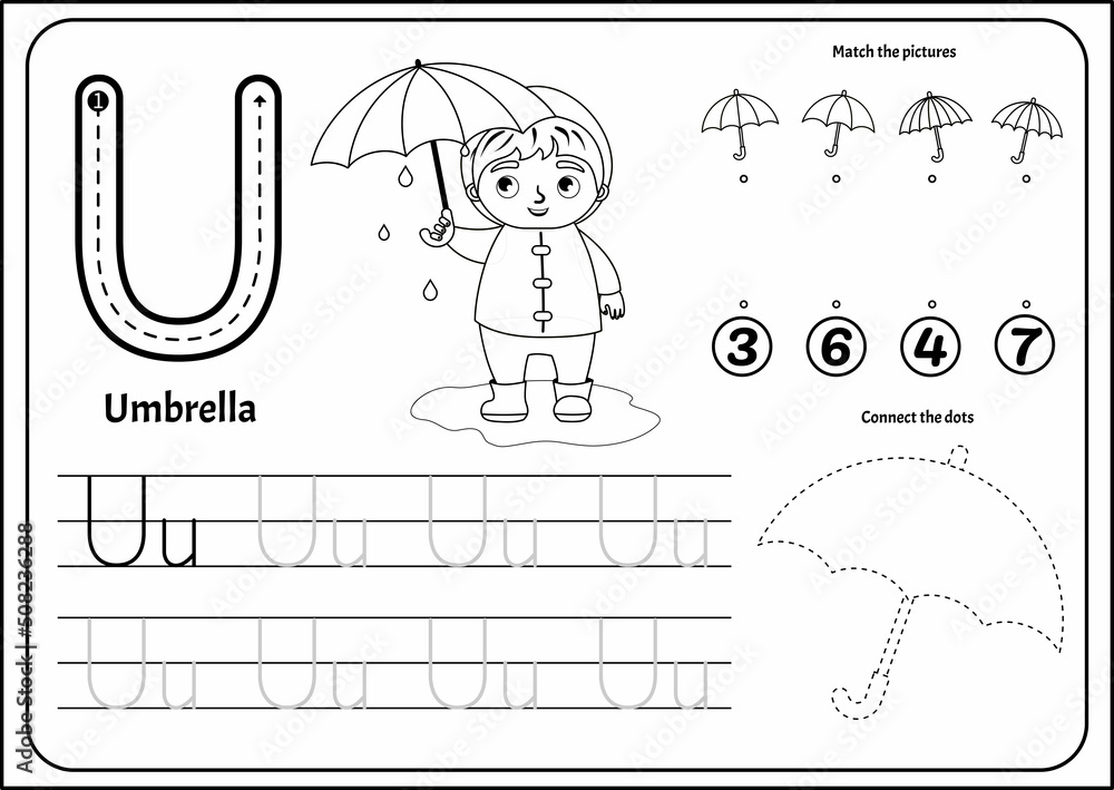 Handwriting practice outline sheet. Basic writing. Educational game for ...