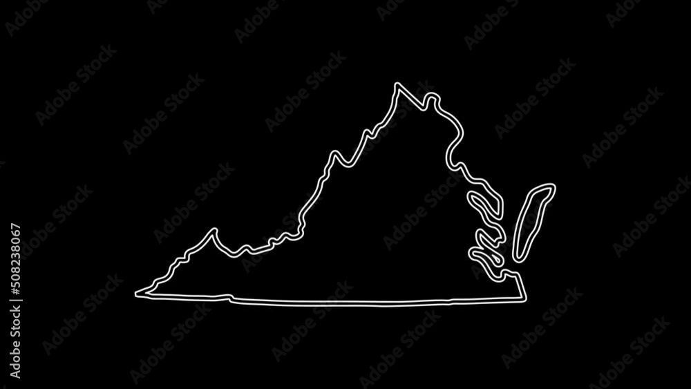 2D Map of state Virginia, Virginia map white outline, Animated close up ...