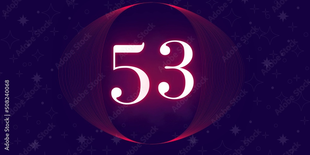Number 53. Banner with the number fifty three on a blue background and ...