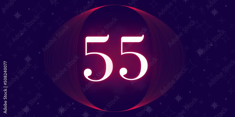 Number 55. Banner with the number fifty five on a blue background and ...