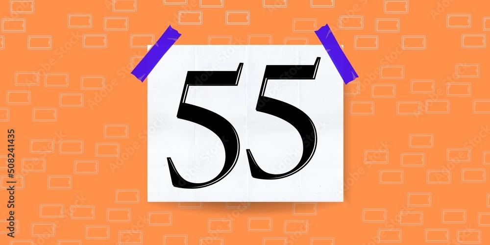 Number 55. Banner with the number fifty five on a orange background and ...