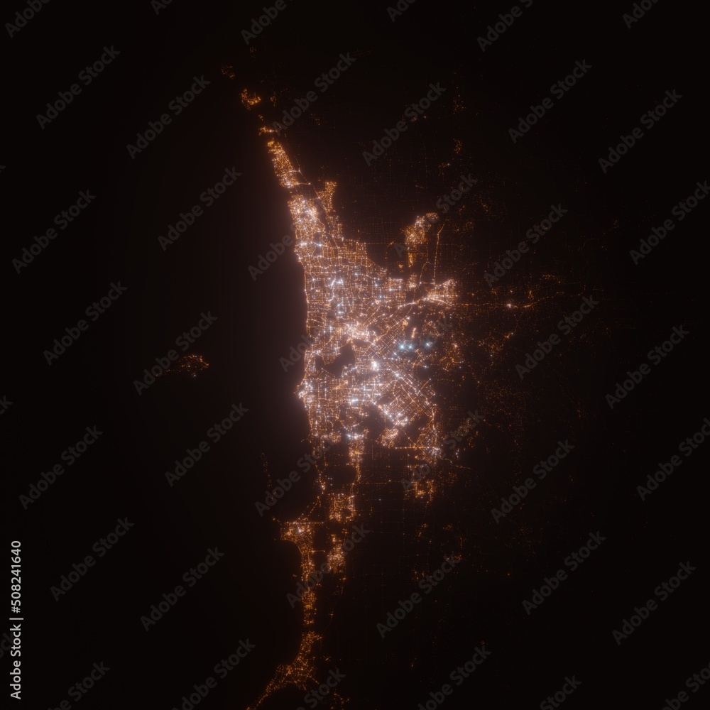 Perth (Australia) street lights map. Satellite view on modern city at ...