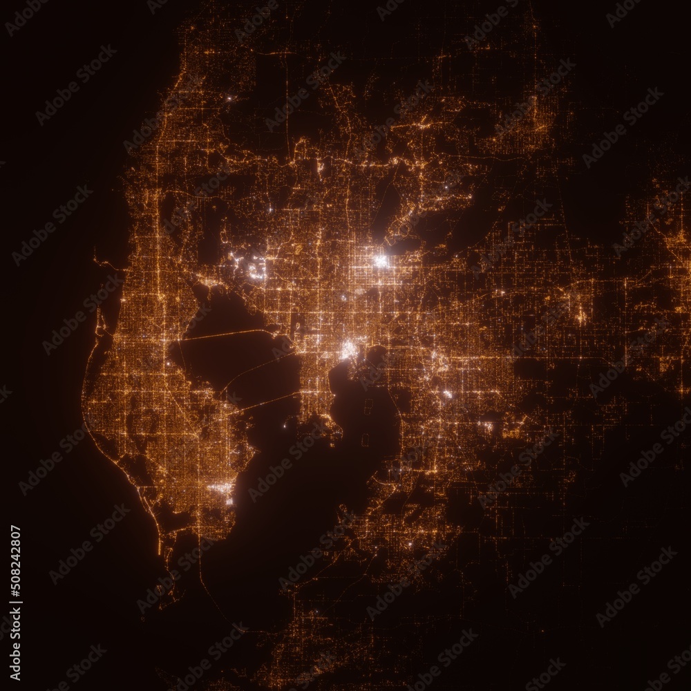 Tampa (Florida, USA) street lights map. Satellite view on modern city ...