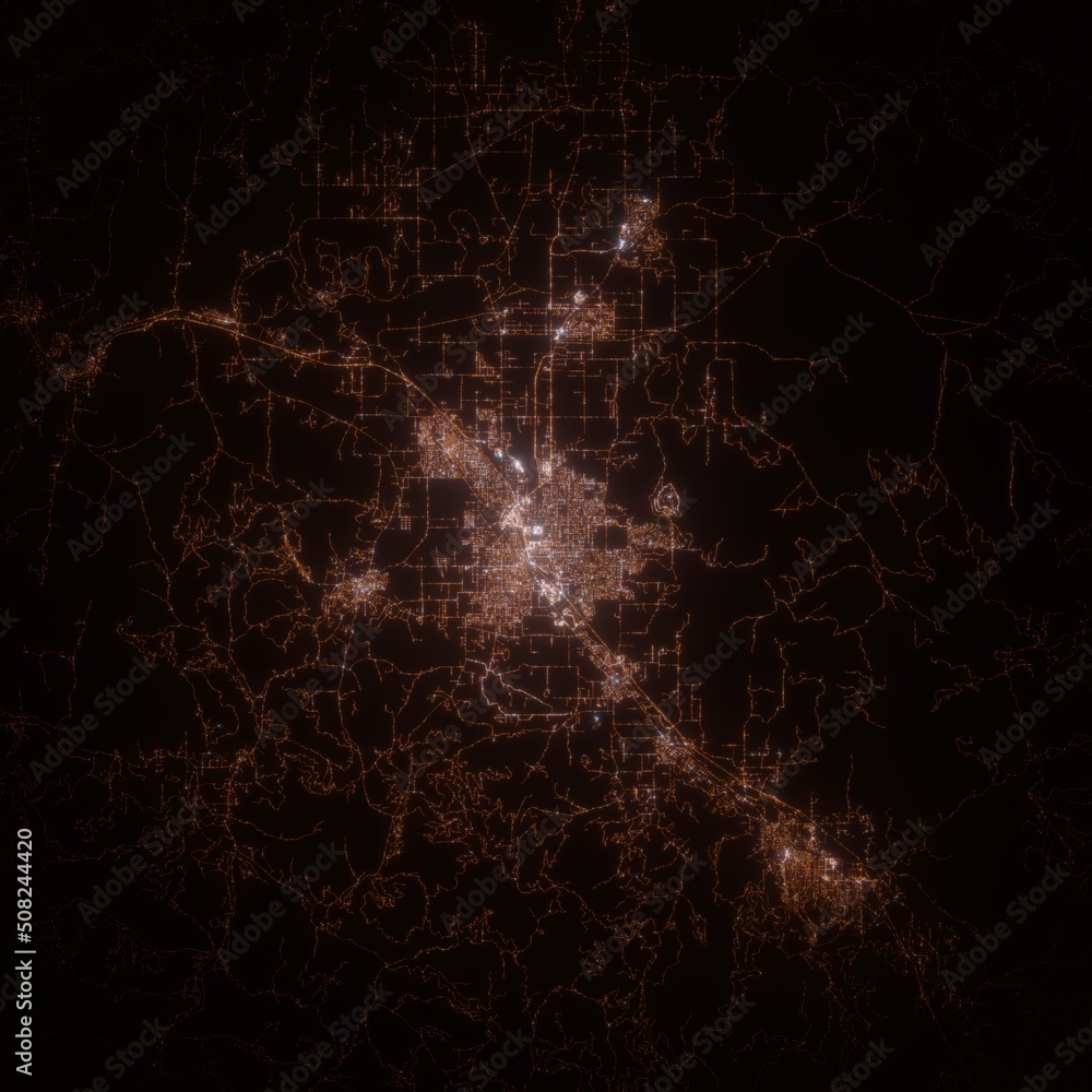 Medford (Oregon, USA) street lights map. Satellite view on modern city ...
