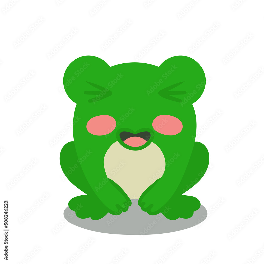 Cheerful cute frog. Green cartoon frog sitting. Vector illustration ...
