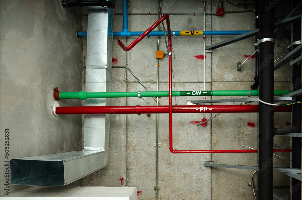 Authentic image, Ducting ventilation system and sanitary piping system ...