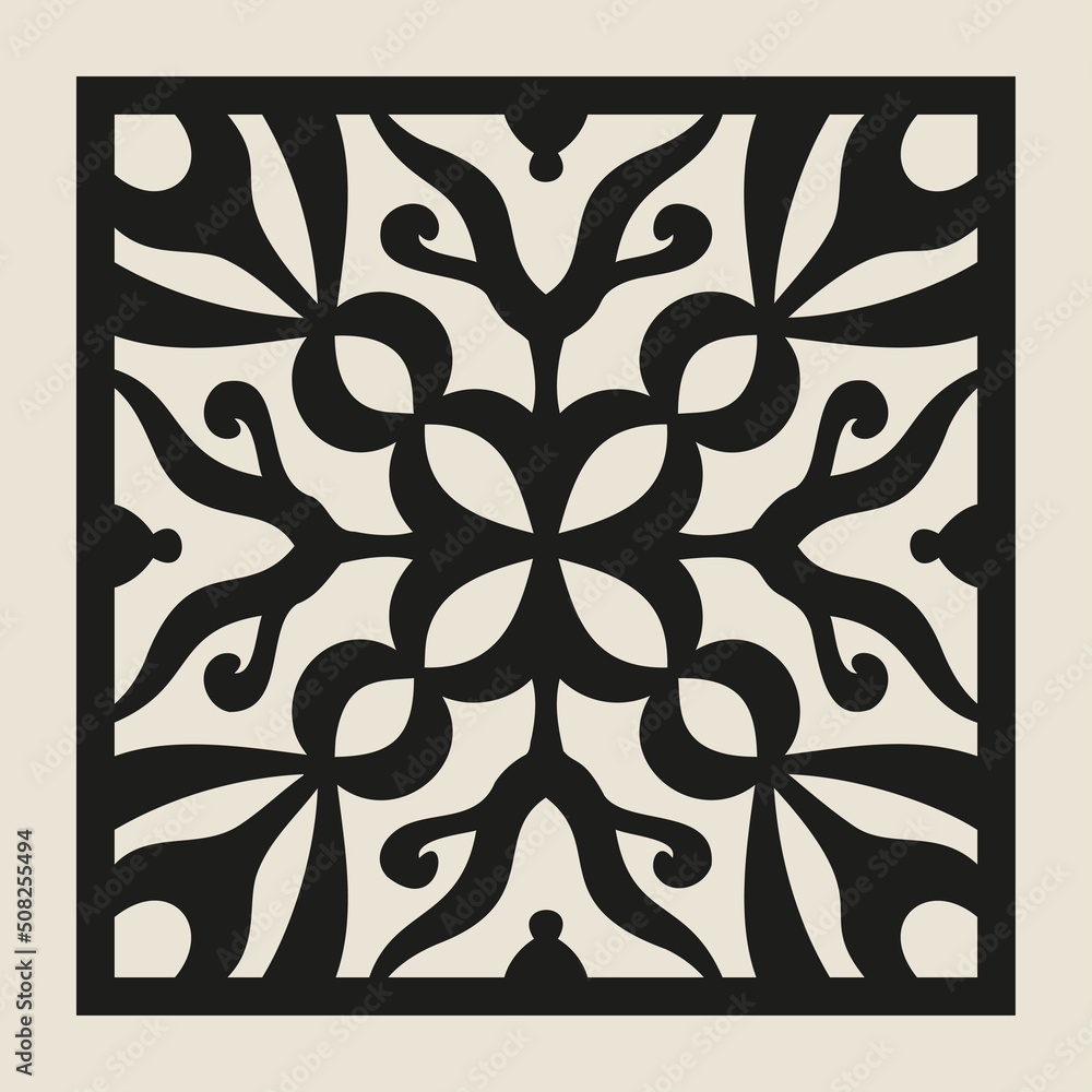 Laser cut vector Decotative panel. Cutout silhouette with geometric Ornament Pattern. Square ...
