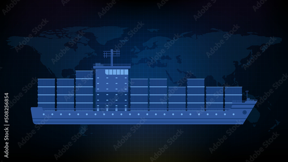 abstract blue background of side view shipping container cargo ship ...