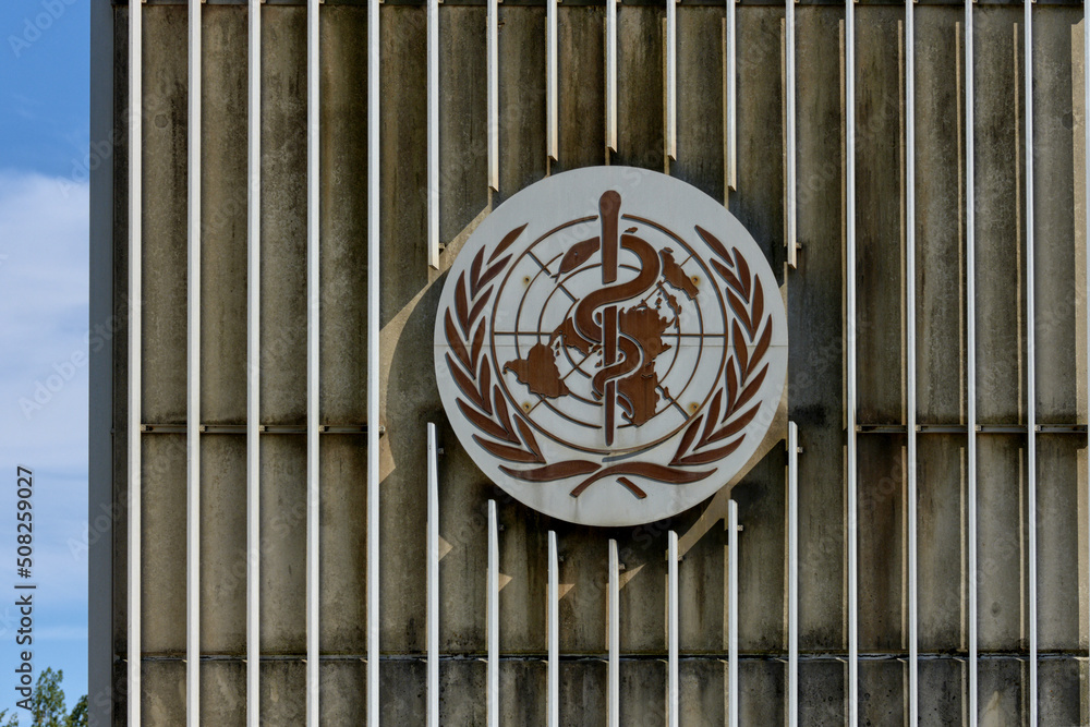 Geneva Switzerland - may 30, 2022 : sign and logo of The World Health ...