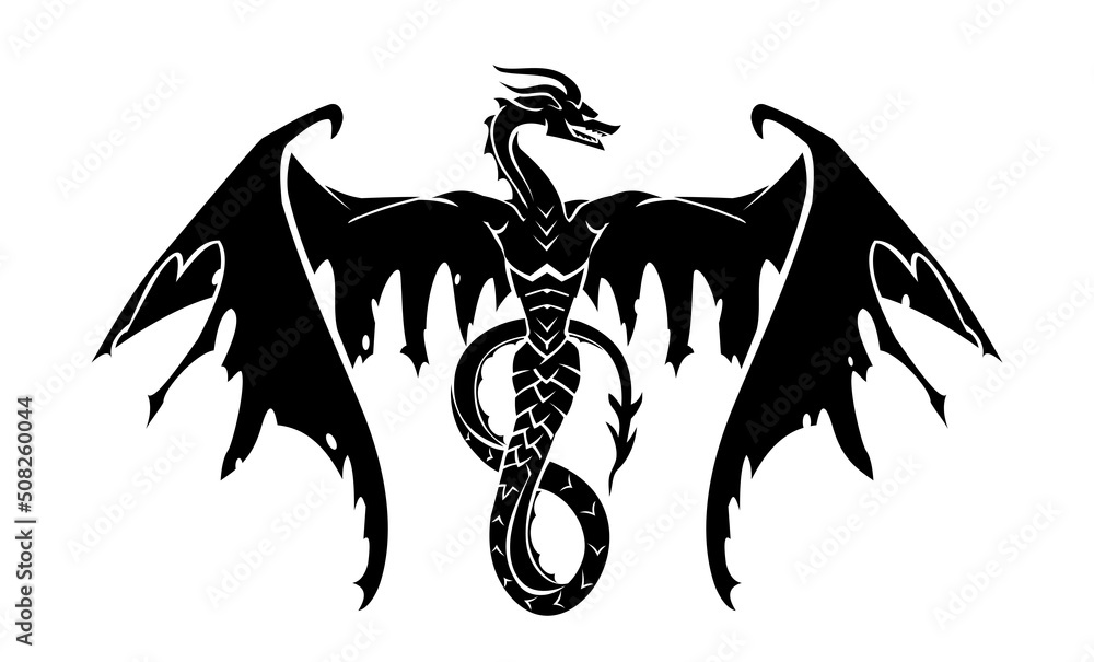 Black Dragon Ink Design, Winged Fantasy Creature Stock Vector | Adobe Stock