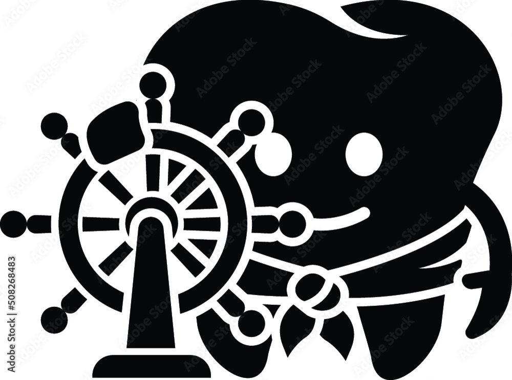 Cartoon Tooth Ship Captain Wheel Steering Boat Teeth Molar Oral Dental ...