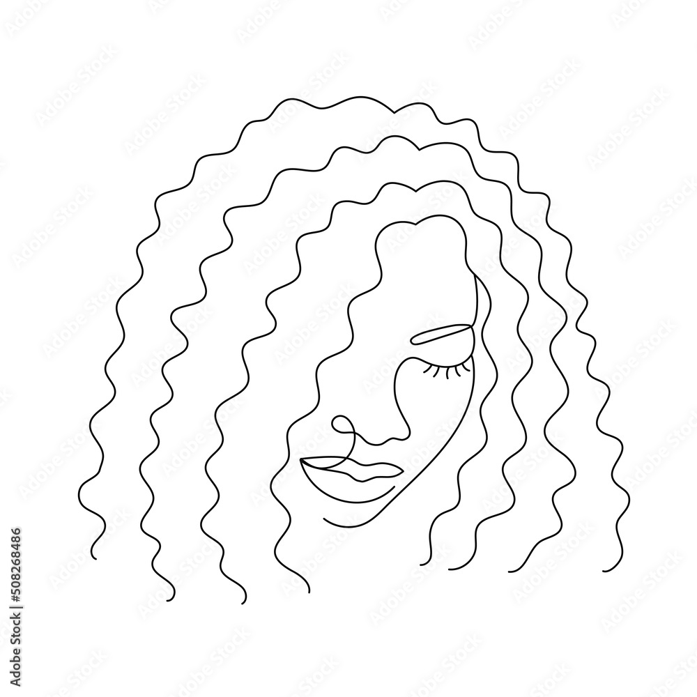 Face of an Afro American woman in a modern abstract minimalist one line ...