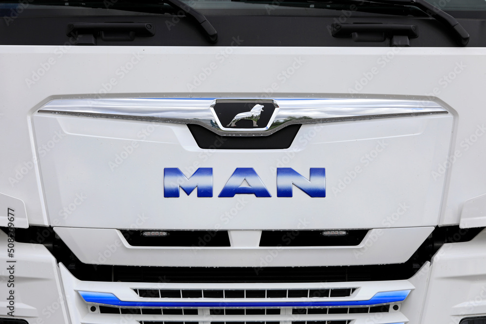 Logo MAN in Front of a MAN TGX Truck Stock Photo | Adobe Stock