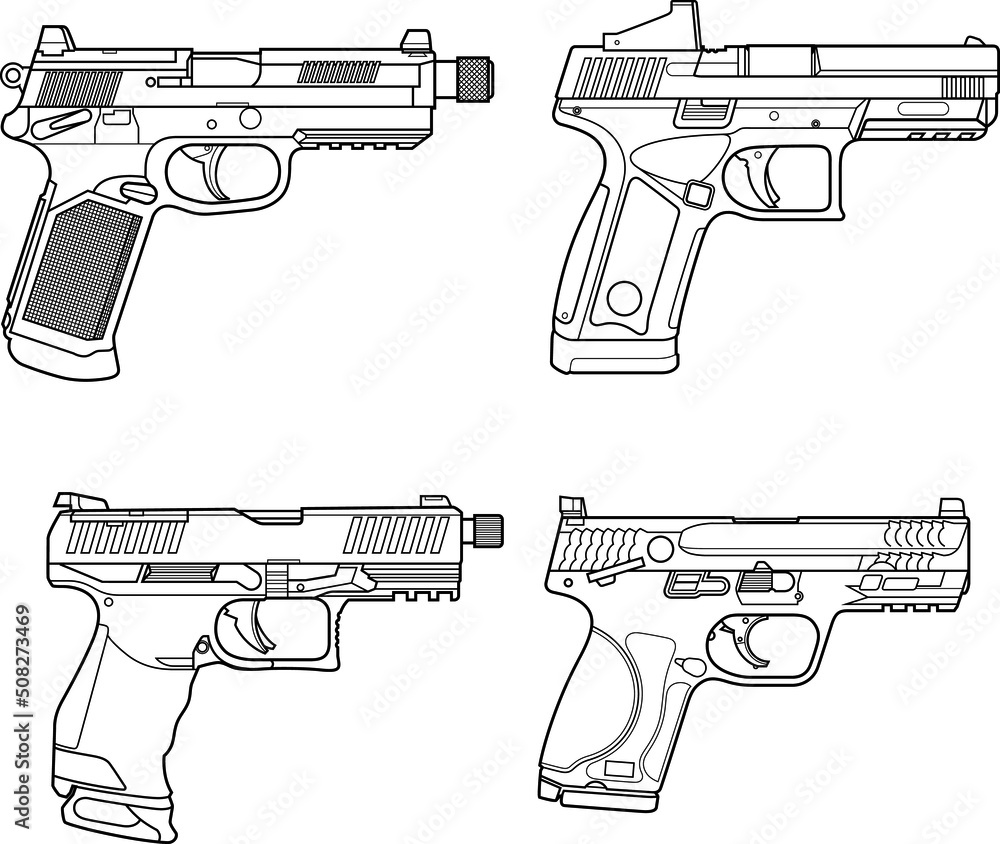 Handguns - set of different guns, pistols. Tactical combat weapon, army ...